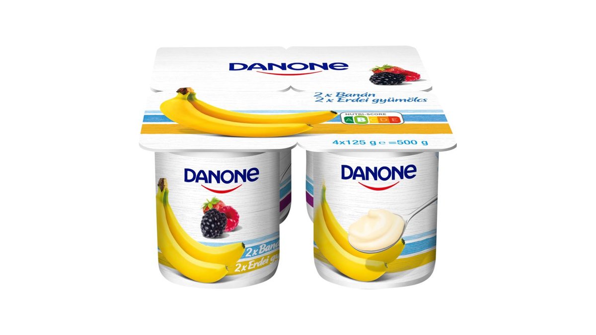 Danone banánízű és erdei gyümölcsízű élőflórás zsírszegény joghurt (4 x 125 g), 500 g | Wolt ...