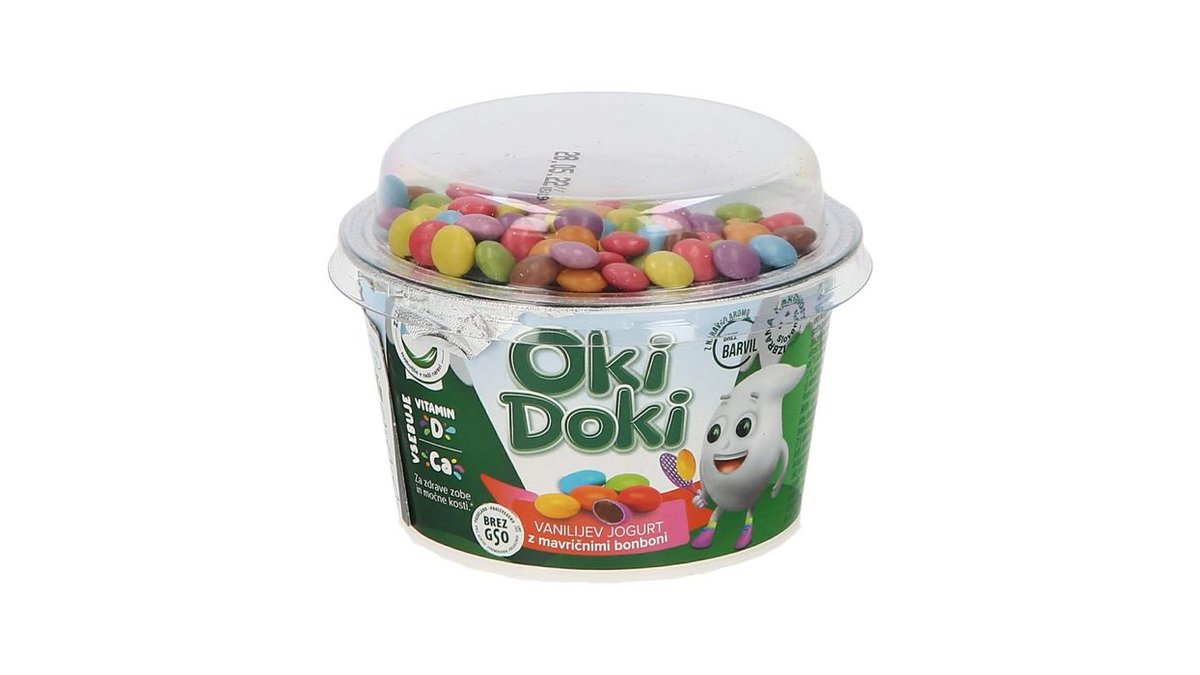Vanilijev jogurt z mavričnimi bonboni Oki Doki, Zelene Doline (150 g ...
