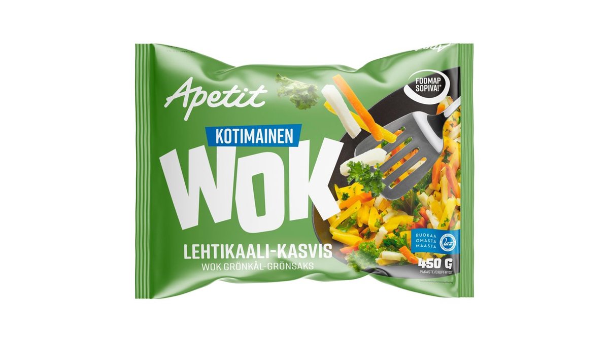 Apetit Kotimainen Wok Lehtikaali-kasvis 450g pakaste | Wolt Market Tiksi | Wolt