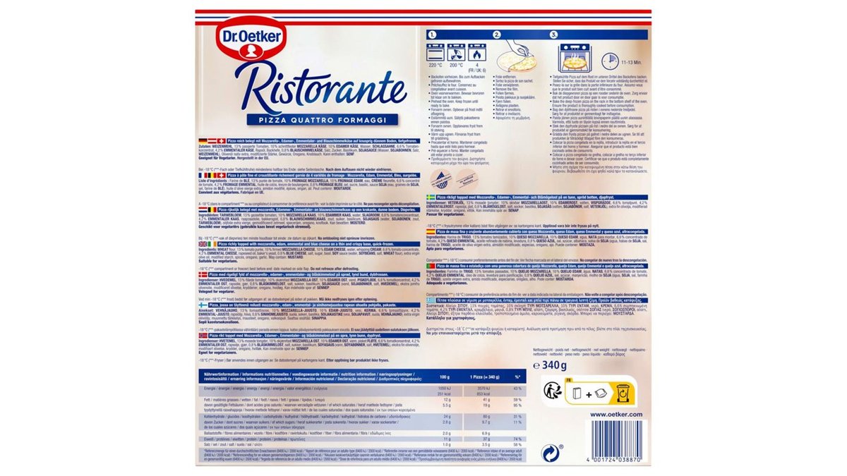 ️ Dr. Oetker Pizza Ristorante Quattro Formaggi, 340 g | Wolt Market Eimsbüttel | Wolt