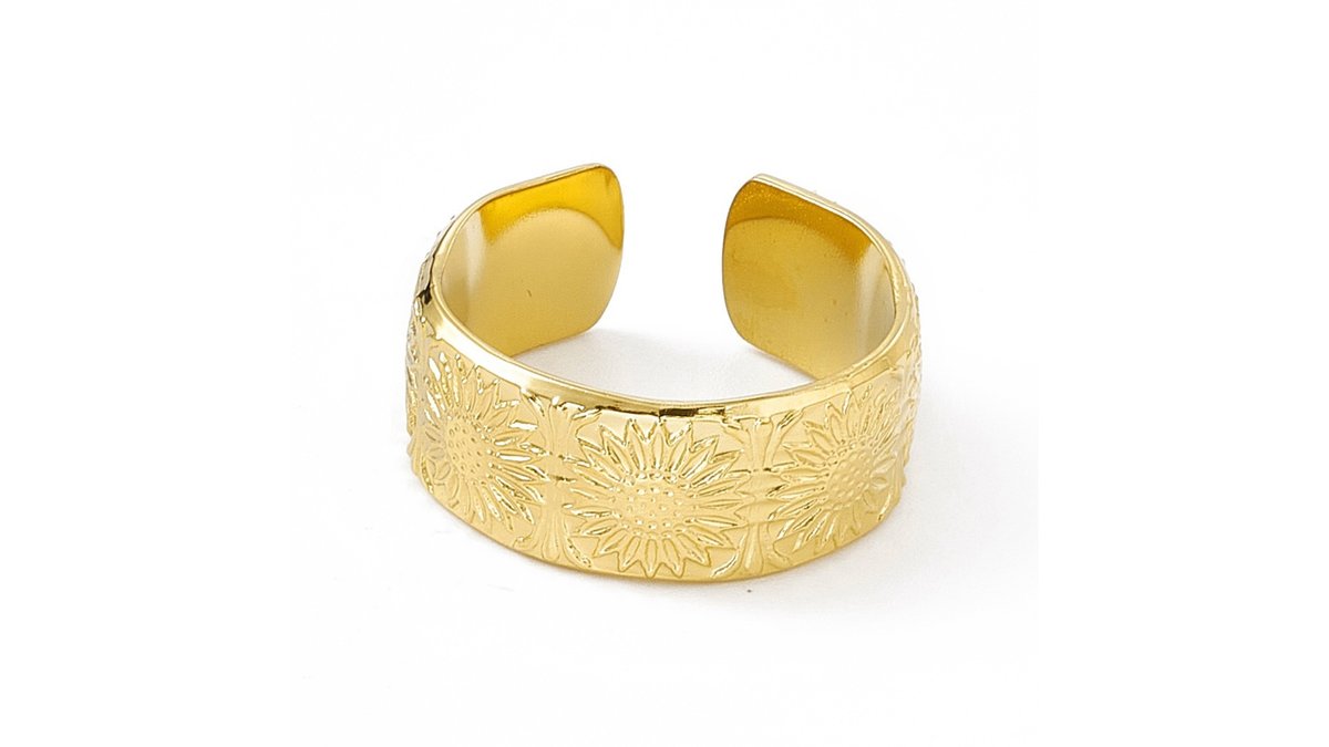 Sunflower Engraved Adjustable Gold Ring- Elegant & Nature-Inspired ...