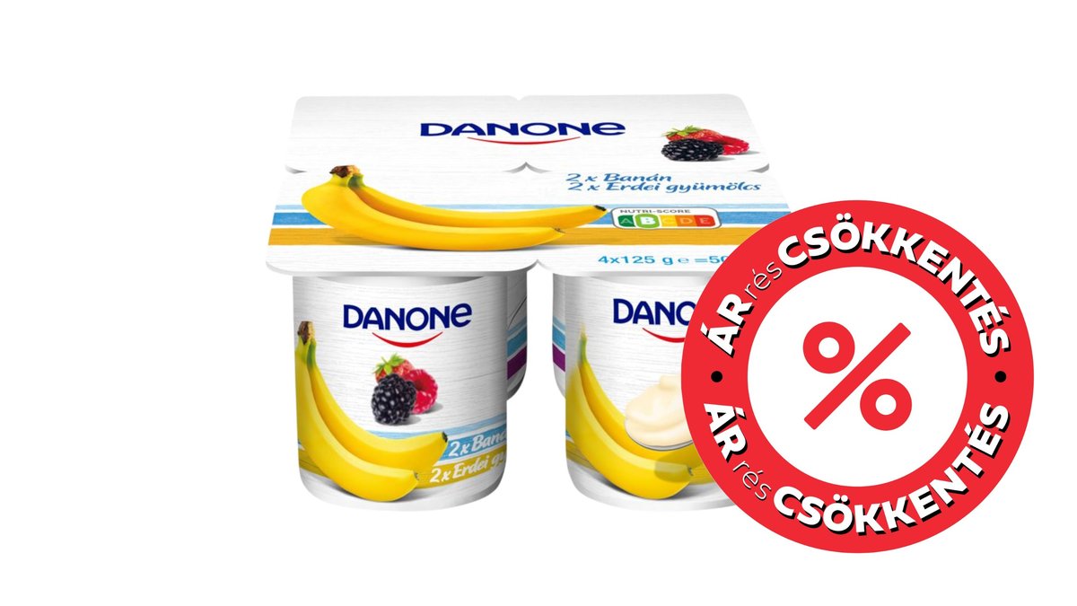 Danone banánízű és erdei gyümölcsízű élőflórás zsírszegény joghurt (4 x 125 g), 500 g | Wolt ...