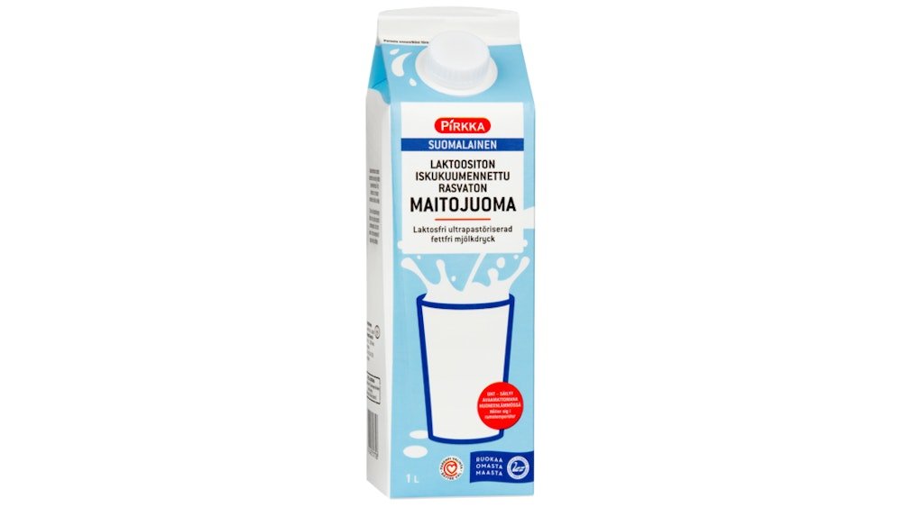 Pirkka rasvaton maitojuoma 1l laktoositon UHT | K-Market Kirsikka | Wolt
