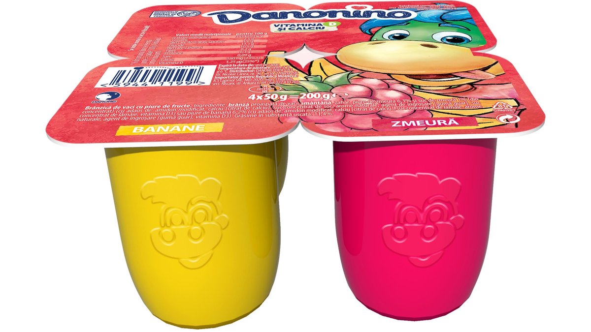 Danonino Branzica de vaci pentru copii cu piure de Banana si Zmeura ...
