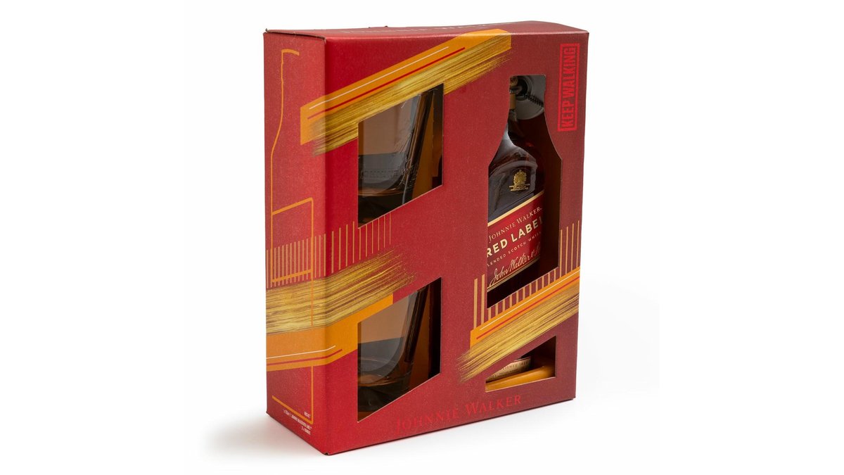 Pachet Whisky Johnnie Walker Red Label, 40%, 0.7L + 2 Pahare ...