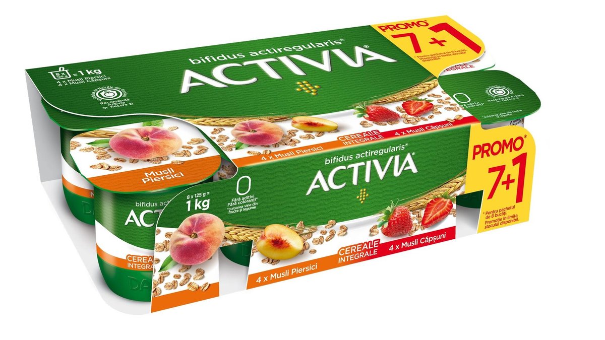 Activia Iaurt cu Cereale Integrale, Musli, Piersici si Capsuni 8x125g ...