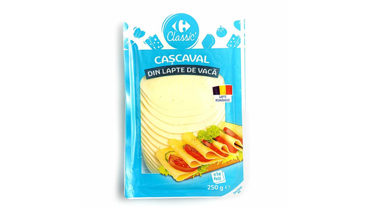Cascaval din lapte de vaca, feliat Carrefour Classic 250g | Carrefour ...