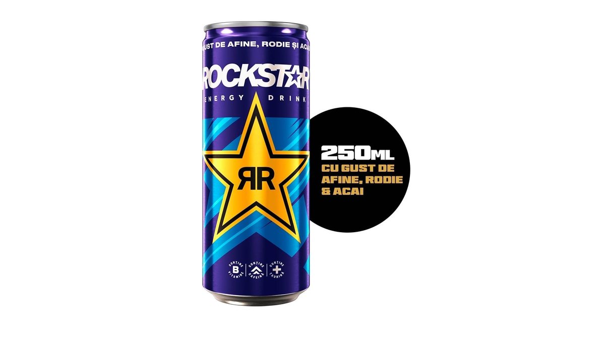 Rockstar Afine, Rodie Si Acai, Bautura Energizanta Carbogazoasa 0.25L ...