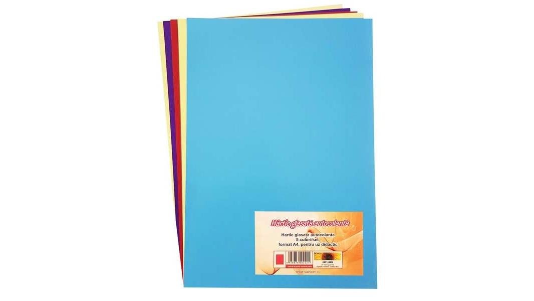 Top hartie glasata autocolanta A4, 5 coli/top, diferite culori ...