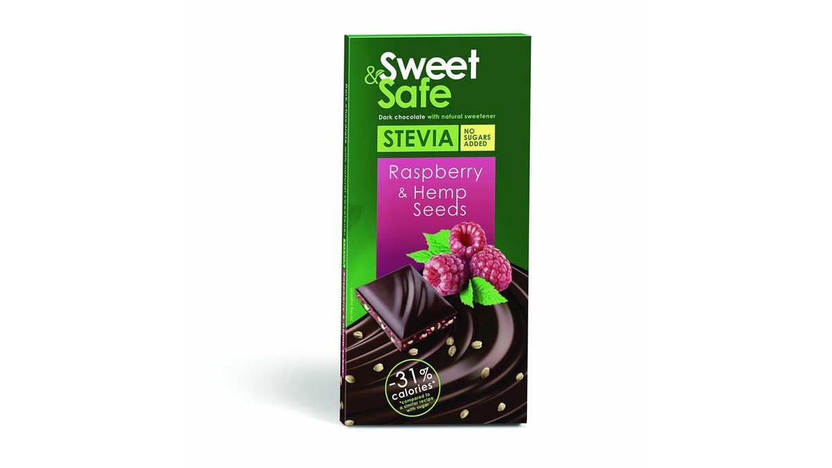 Ciocolata amaruie cu seminte de canepa si zmeura Sweet & Safe, 90 g ...