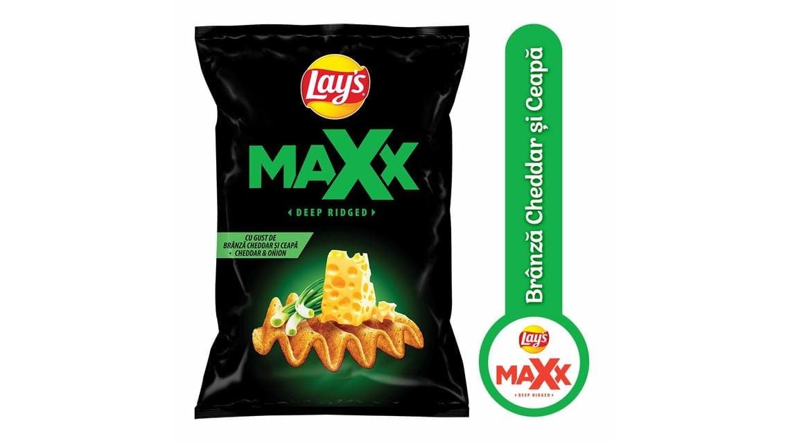 Chipsuri cu branza cheddar si ceapa Lay`s Maxx, 130 g Chipsuri cu ...