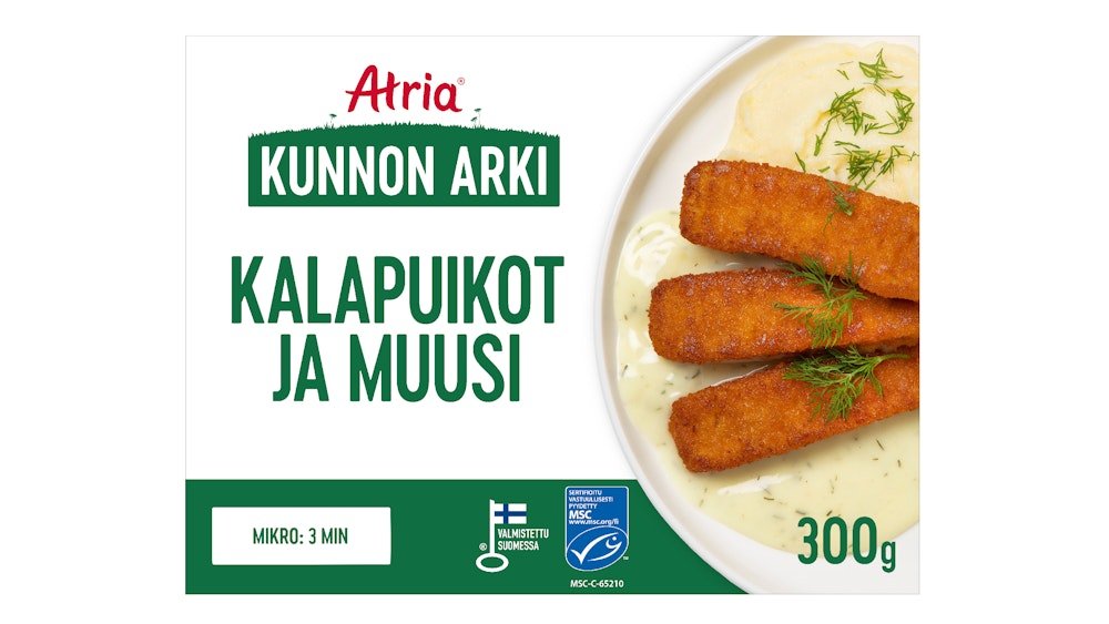 Atria Kunnon Arki kalapuikot ja muusi 300g | K-Supermarket Korso | Wolt