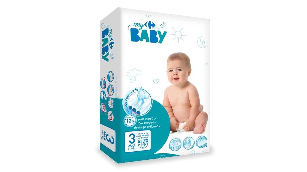 Scutece Copii Midi Nr.3, Carrefour Baby 4-9 Kg, 16 Bucati | Carrefour ...