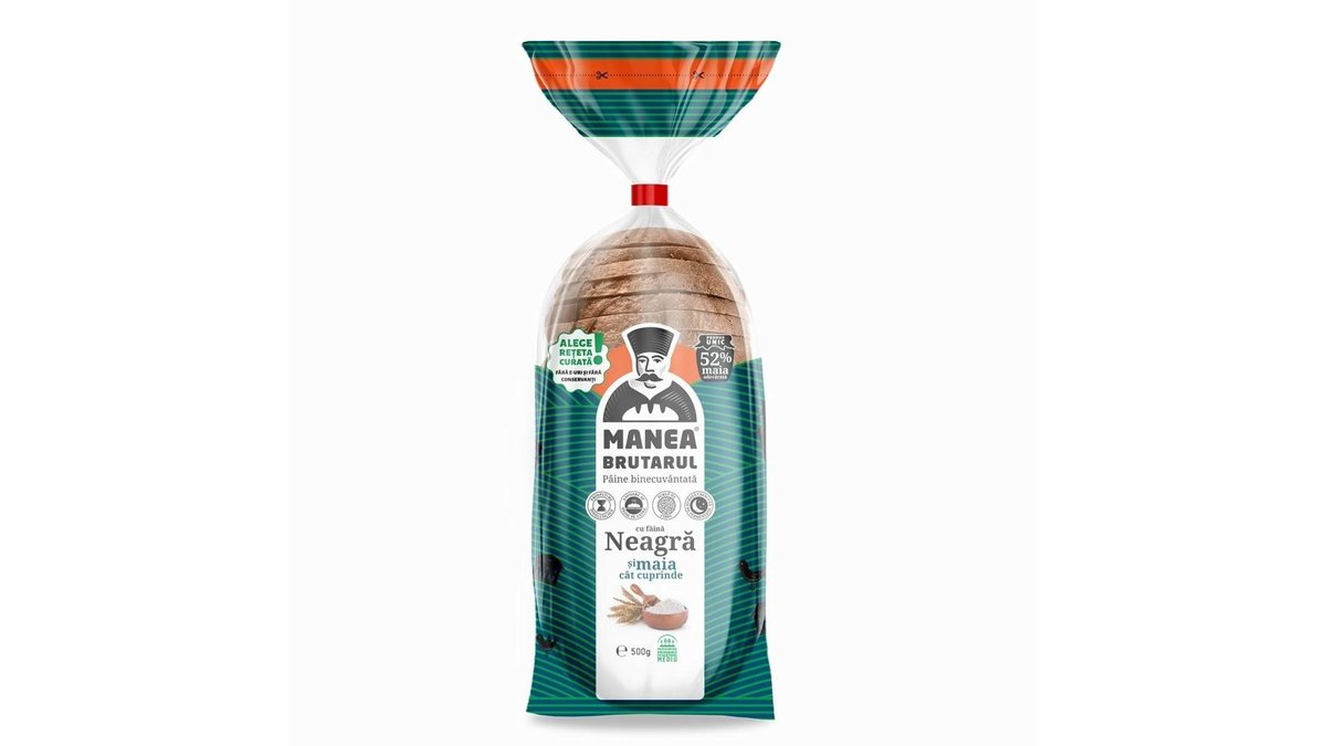 Paine cu faina neagra de grau si fibre, feliata Manea Brutarul 500g ...