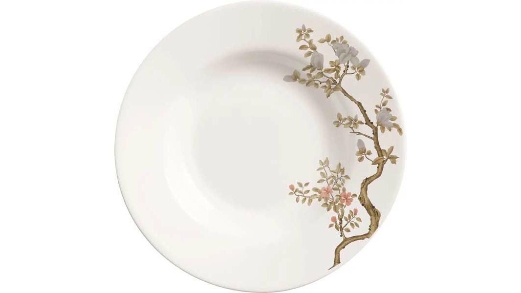 Farfurie adanca Pearl Zen Garden, opal, 22.5 cm, Alb cu model ...