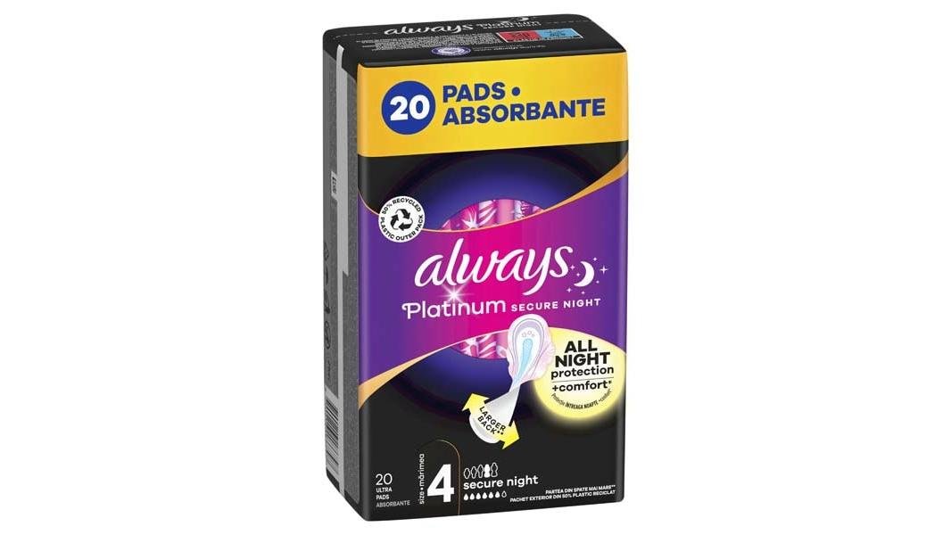 Absorbante Always Platinum Secure Night, 20 buc | Carrefour Hypermarket ...