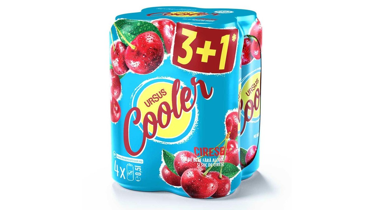 Bere fara alcool cu cirese Ursus Cooler, doza, 4x0.5L (3+1) | Carrefour ...