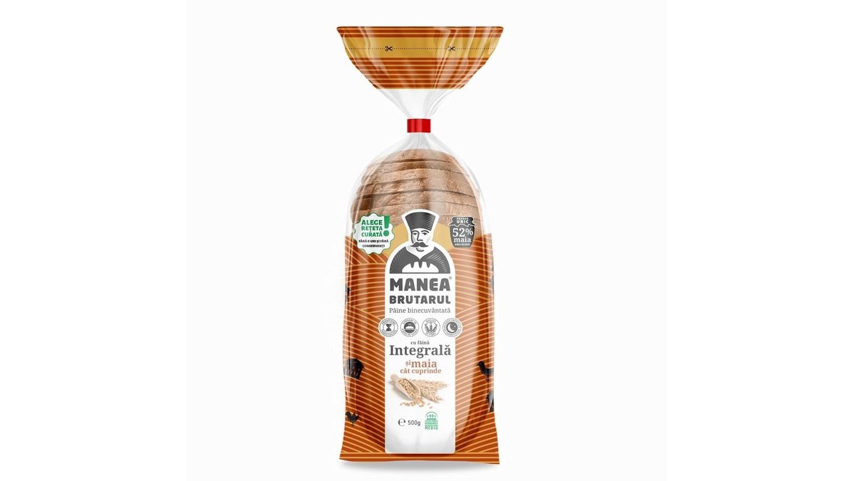 Paine cu faina integrala si boabe de grau, feliata Manea Brutarul 500g ...