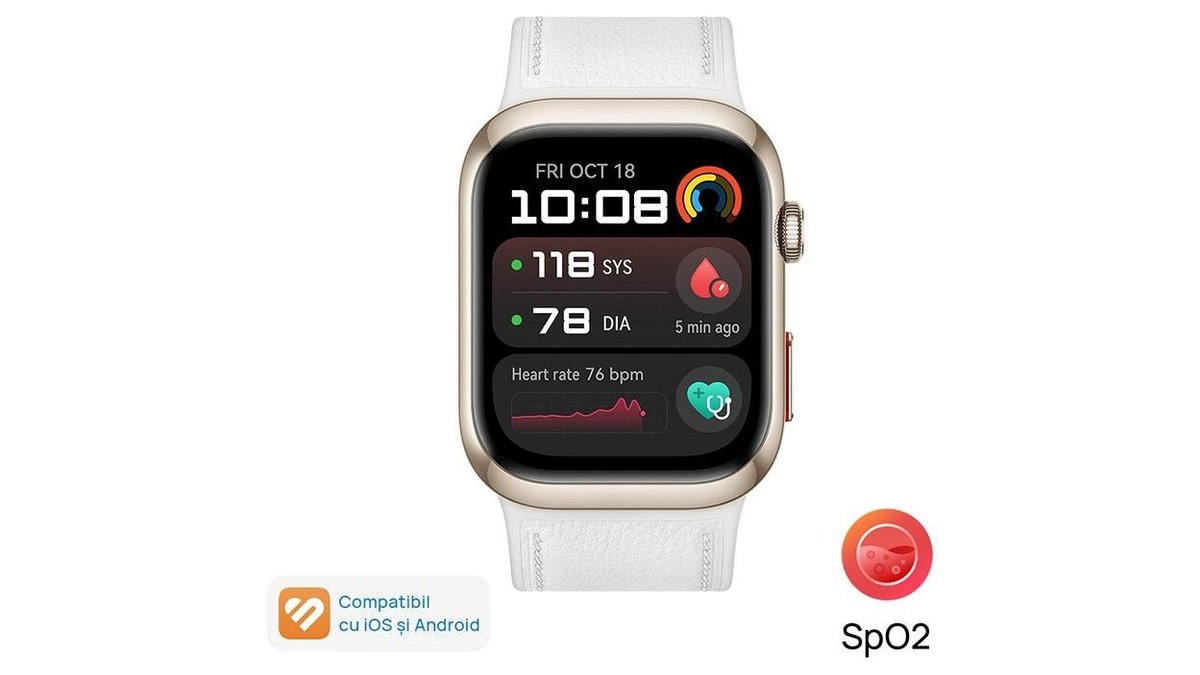 Smartwatch Huawei Watch D2, Gold aluminum alloy Case, White Composite ...