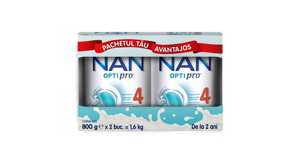 Lapte de crestere Nestle NAN Optipro 4, 2+ ani, 2 x 800g | Auchan - Titan | Wolt
