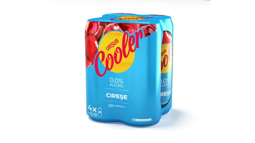 Bere blonda fara alcool cu aroma de cirese Ursus Cooler, 4 x 0.5 l ...