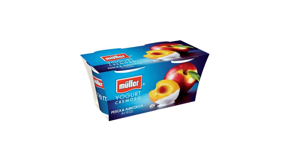 Iaurt cu fructe Muller, piersici si caise, 2 x 125 g | Auchan - Deva | Wolt
