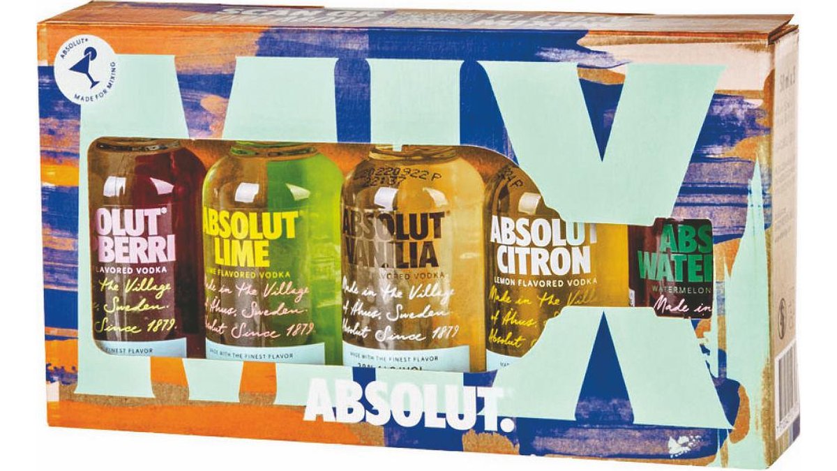 Vodka Absolut, mini pack mix, alk. od 38 vol% do 40 vol%, 5 x 0,05 l ...
