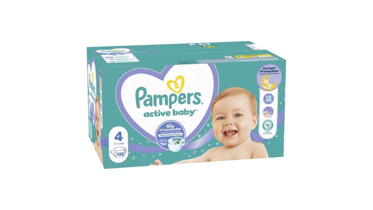 Scutece Pampers Active Baby Mega Box Marimea 4, 9-14 kg, 132 buc ...
