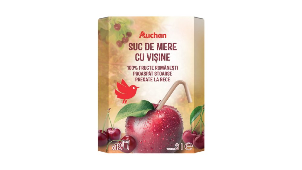 Suc natural de mere cu visine Auchan, 3 l | Auchan - Timisoara | Wolt