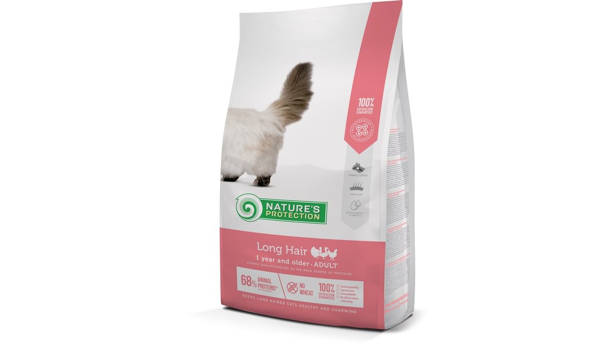 Nature's Protection Long hair Poultry 1 year and older Adult cat 2 kg, suaugusių ilgaplaukių ...