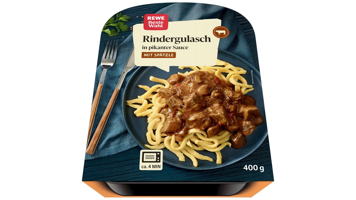 Rewe Beste Wahl Rindergulasch mit Spätzle in pikanter Sauce, 400 g | Wolt Market Hanauer | Wolt