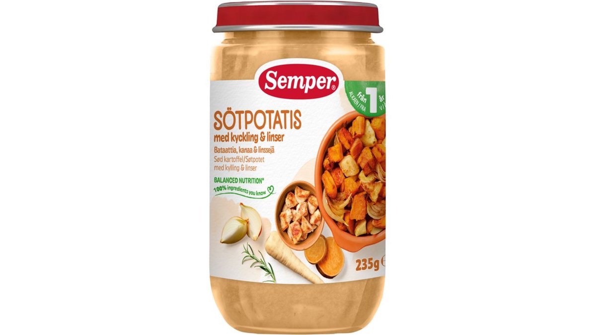 Barnmat Sörpotatis Kyckling & Linser 1 År 235g - Semper | ICA Supermarket Stop Täby | Wolt