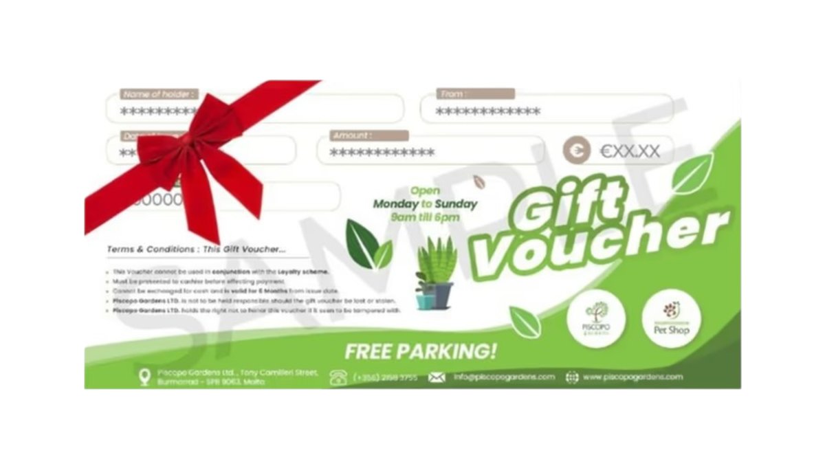 Voucher | Piscopo Gardens, Pet Shop & Pharmacy Zabbar | Wolt