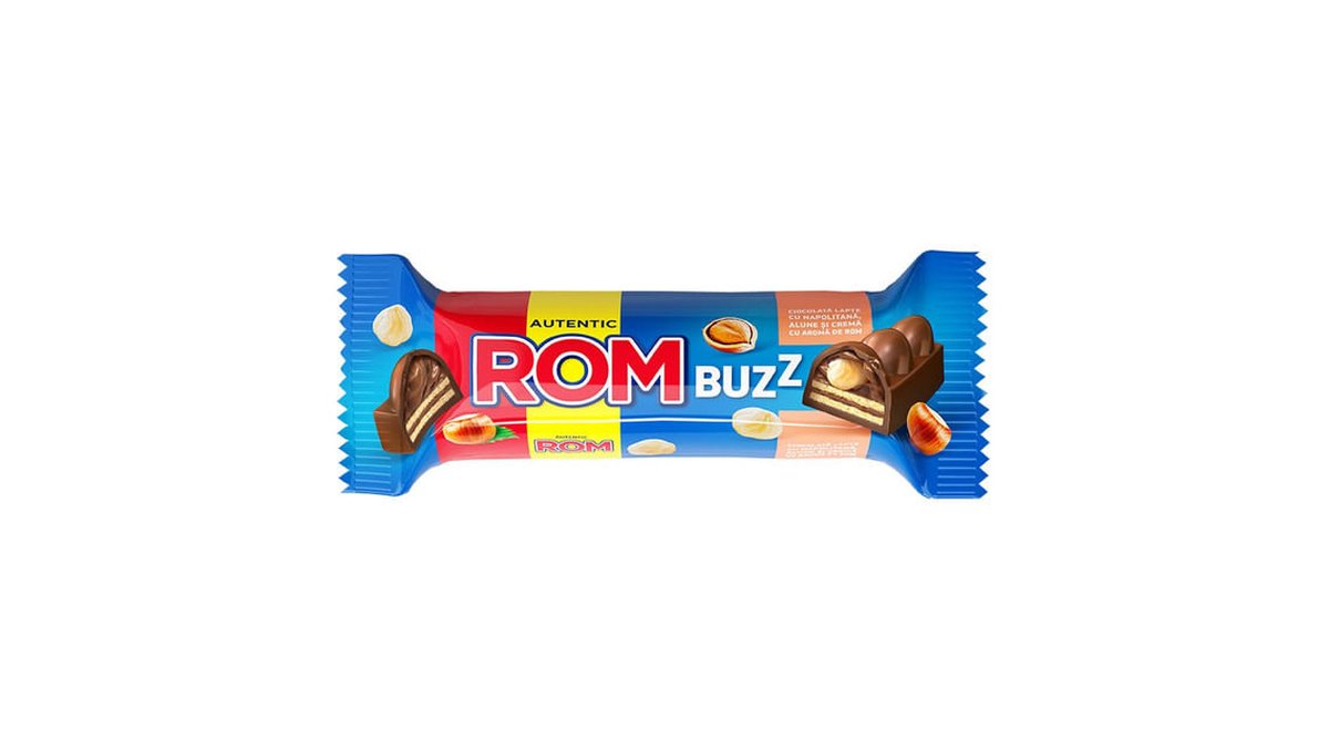 Baton de ciocolata Rom, cu lapte, napolitana, alune si crema cu aroma ...