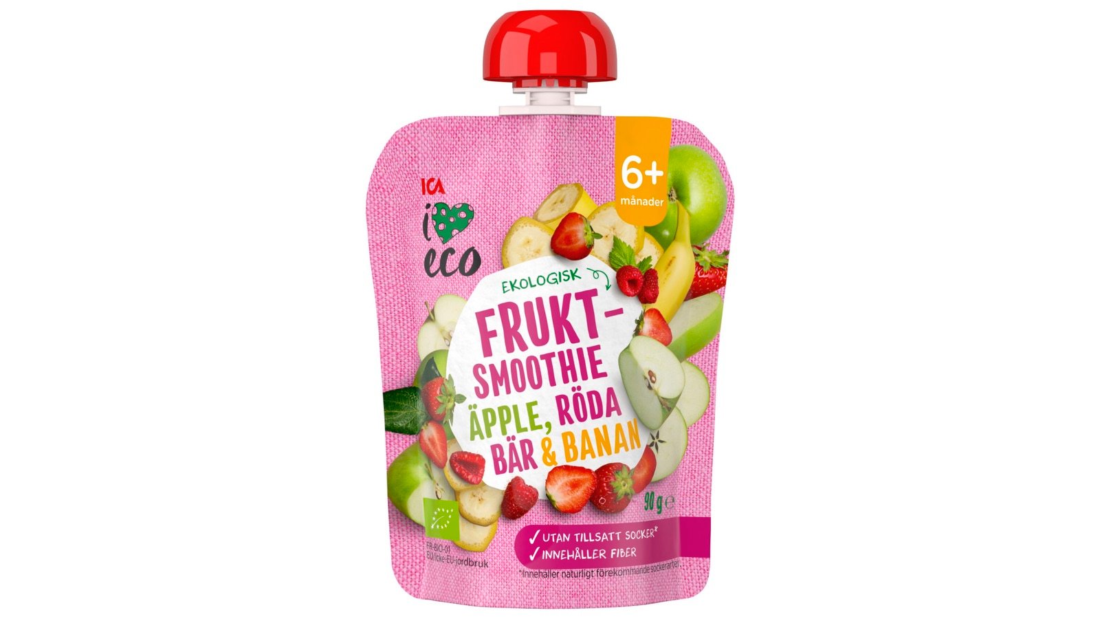 Ekologiška tyrelė I LOVE ECO su obuoliais, bananais, braškėmis ir avietėmis, vaikams nuo 6 mėn ...