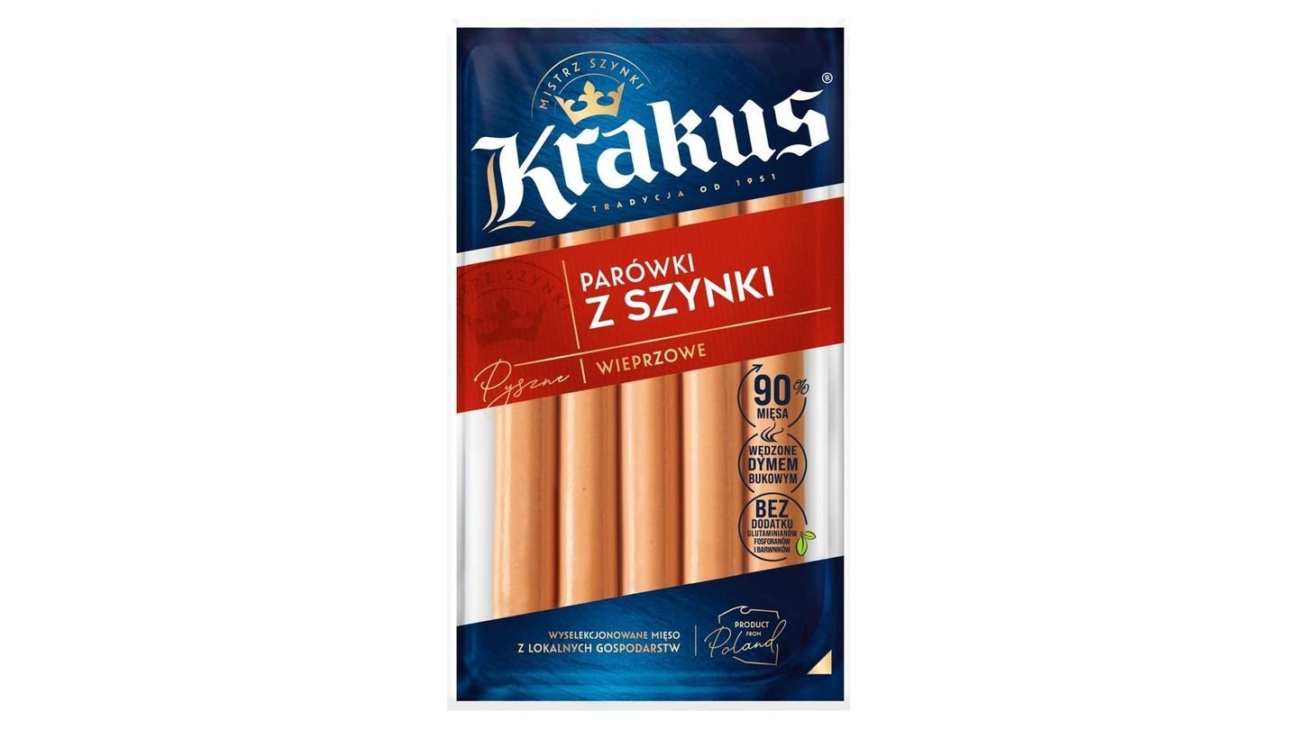 Krakus Parówki z szynki wieprzowe 200 g | Carrefour Powstańców Śląskich | Wolt