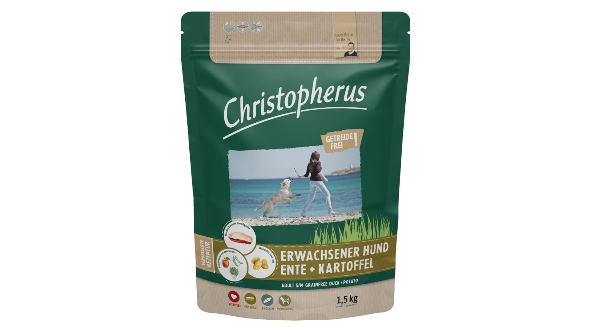 Christopherus Dog Adult Grainfree Kacsa és burgonya Small & medium 1,5kg | ALPHAZOO ...