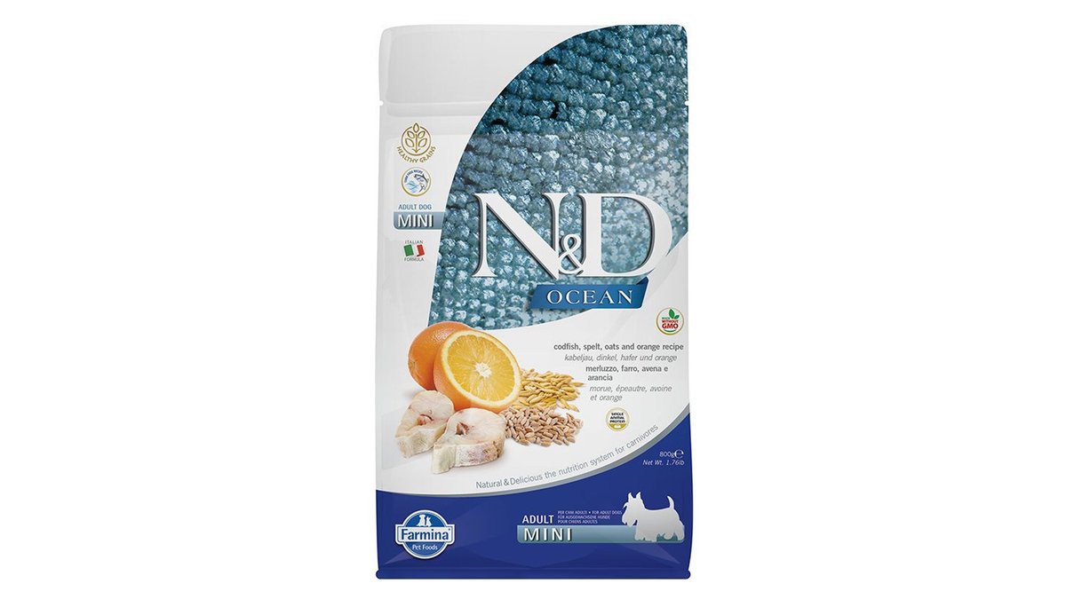 N&D Dog Ocean tőkehal, tönköly, zab & narancs adult mini 800g | ALPHAZOO Szigetszentmiklós | Wolt