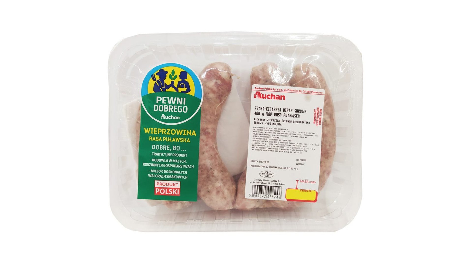 Pewni Dobrego Kiełbasa biała surowa 400 g | Auchan Kołobrzeska | Wolt
