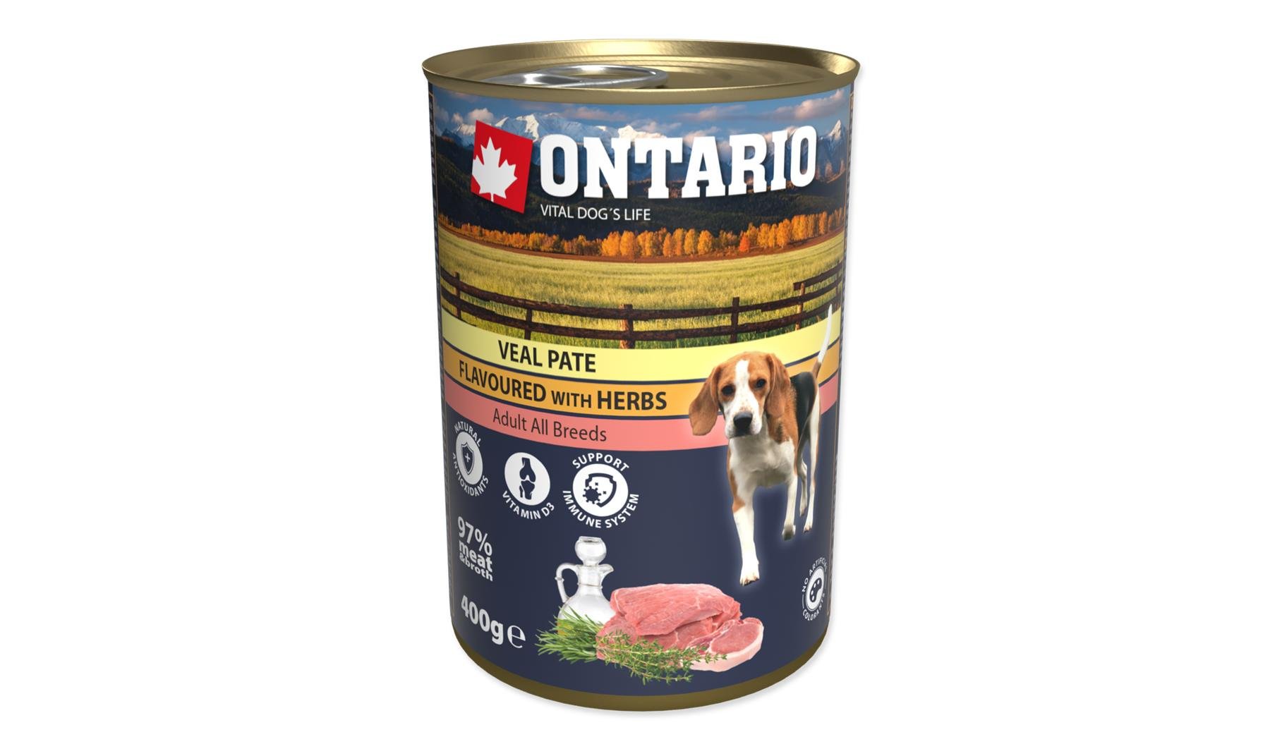 Ontario konzerva mleté teľacie s príchuťou bylín 400g | Super zoo Trnava Trstínska cesta | Wolt