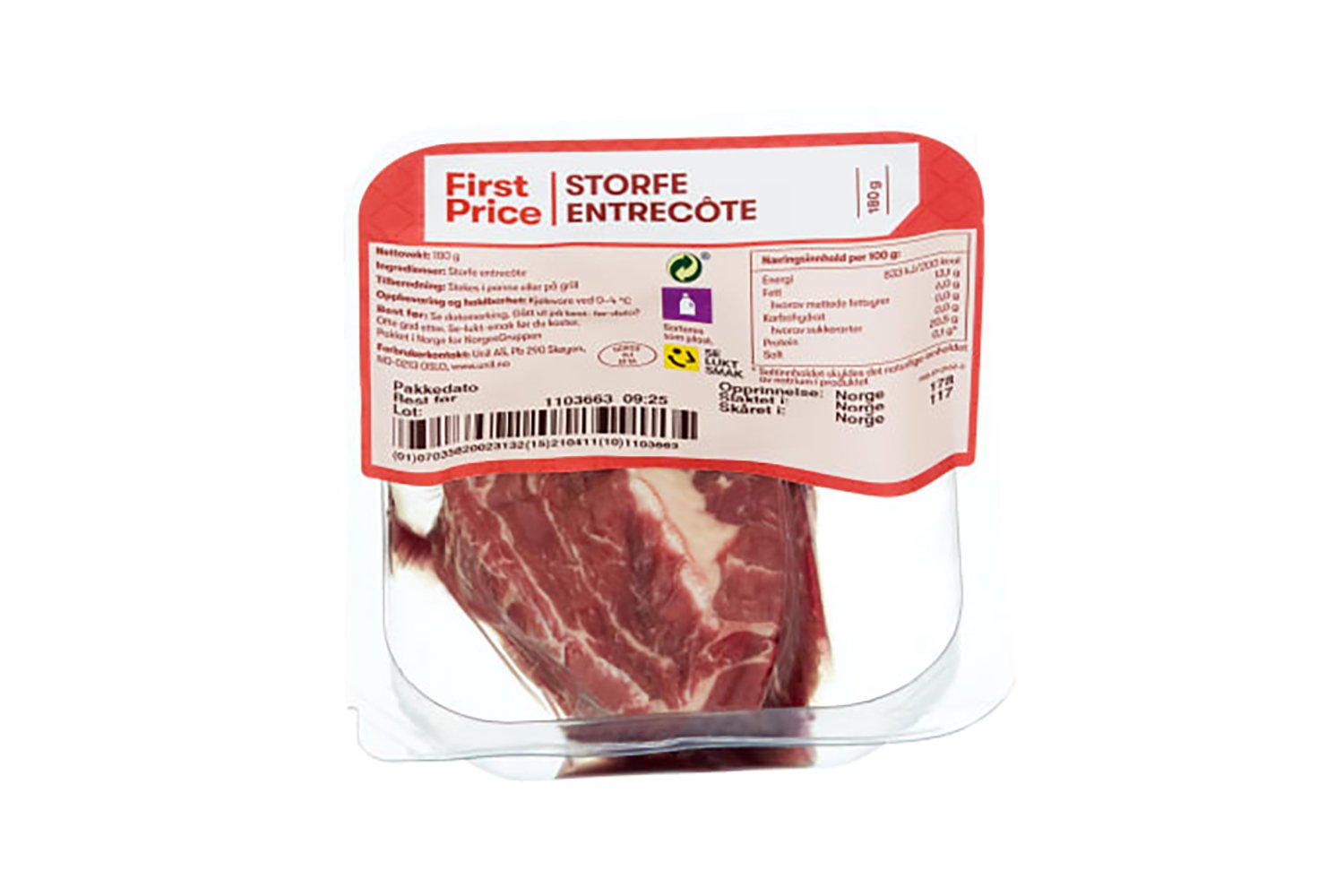 Storfe Entrecote 180G First Price | MENY Bjørvika | Wolt