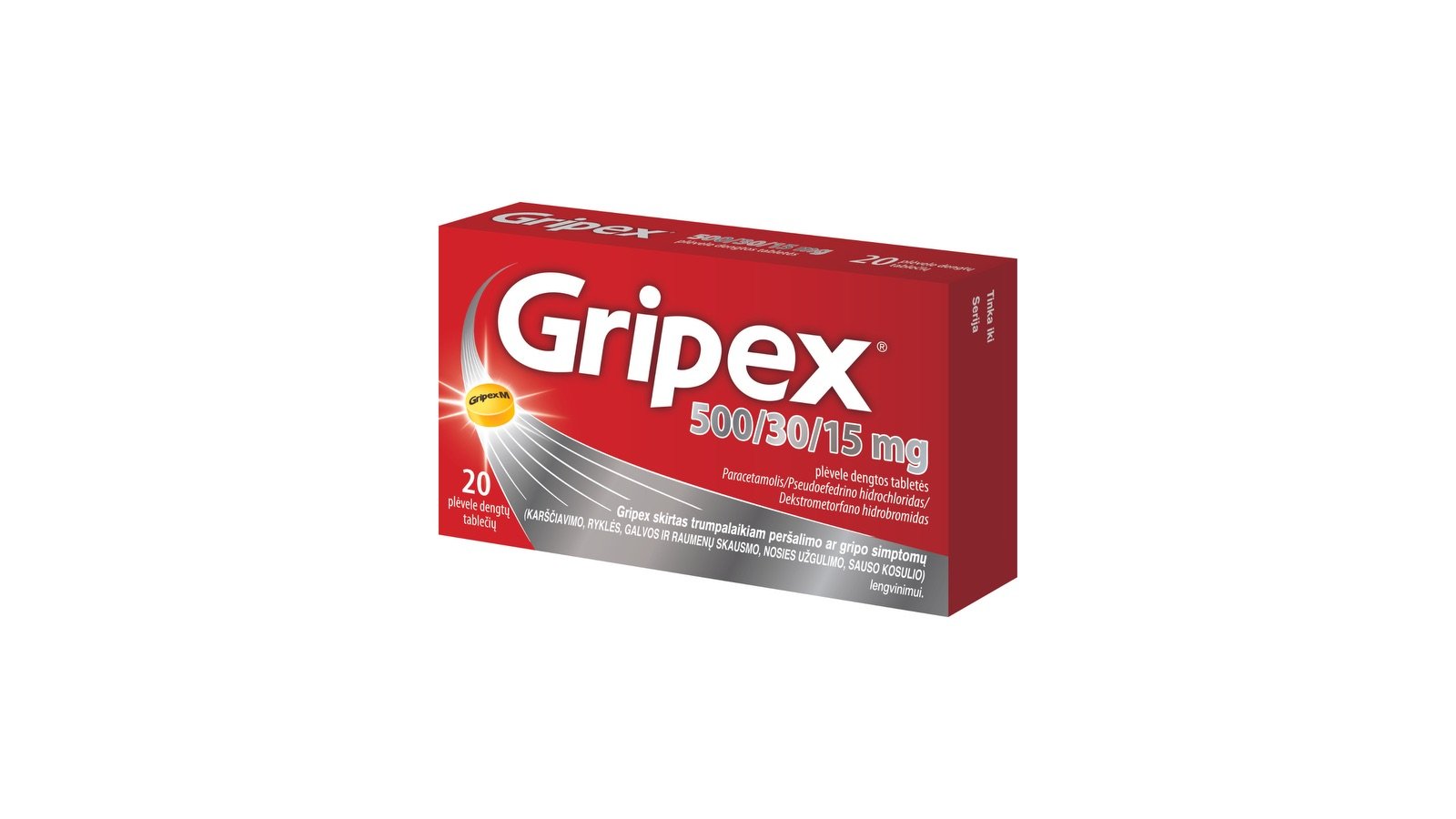 GRIPEX 500 mg/30 mg/15 mg plėvele dengtos tabletės N20 | BENU vaistinė (Dangaus g.) | Wolt