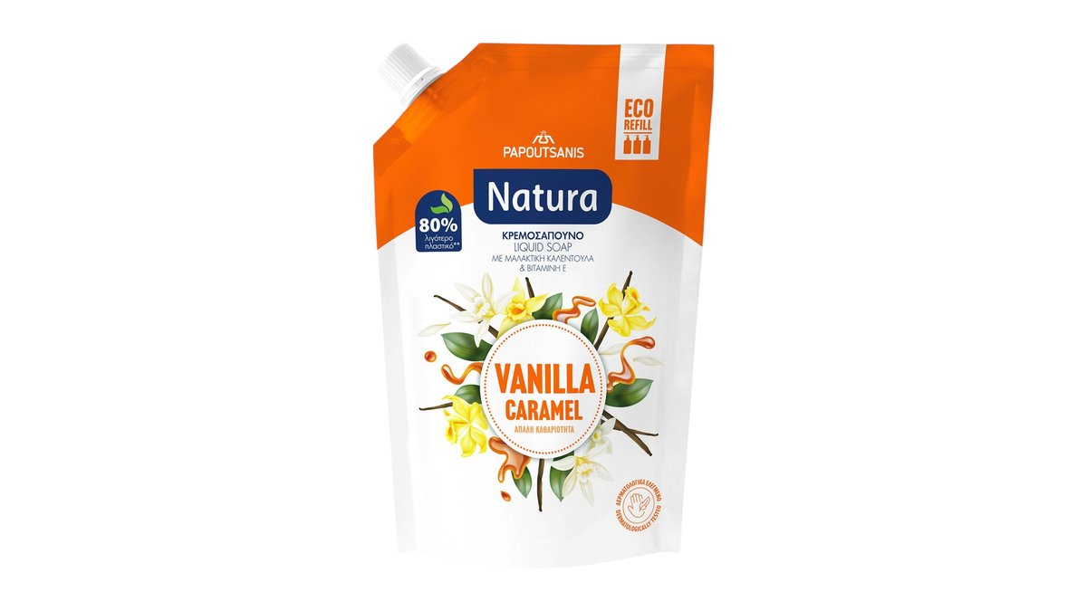 PAPOUTSANIS Natura Κρεμοσάπουνο Vanilla Caramel Ανταλλακτικό 750ml | ΣΚΛΑΒΕΝΙΤΗΣ | Wolt